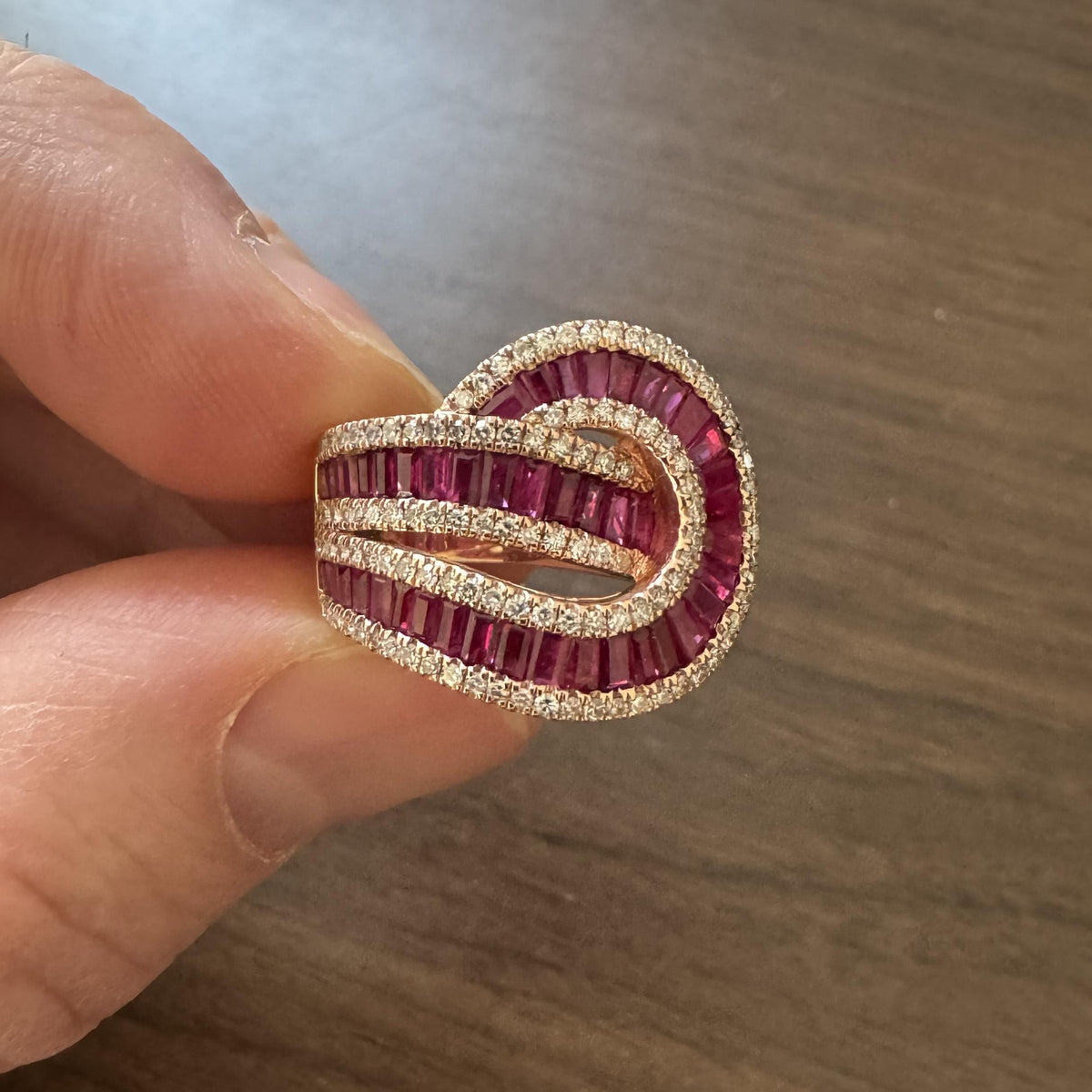 EFFY 14k Rose Gold Ruby and Diamond Ladies Swirl Ring Size 7 – Joseph ...